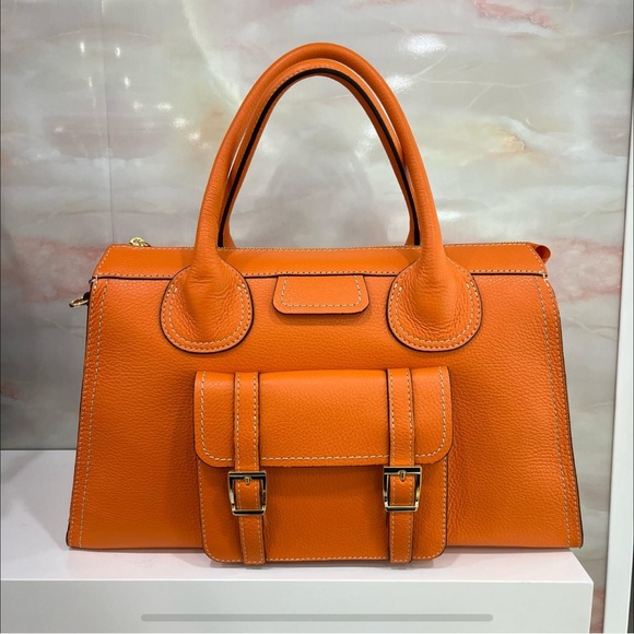 Bags | Orange Leather Handbag | Poshmark